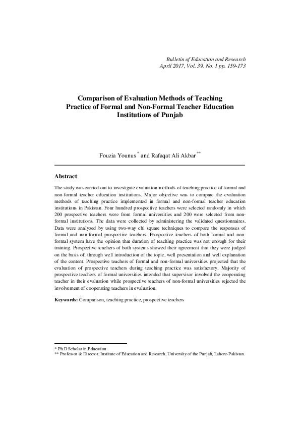 (PDF) Comparison of Evaluation Methods of Teaching Practice of Formal ...