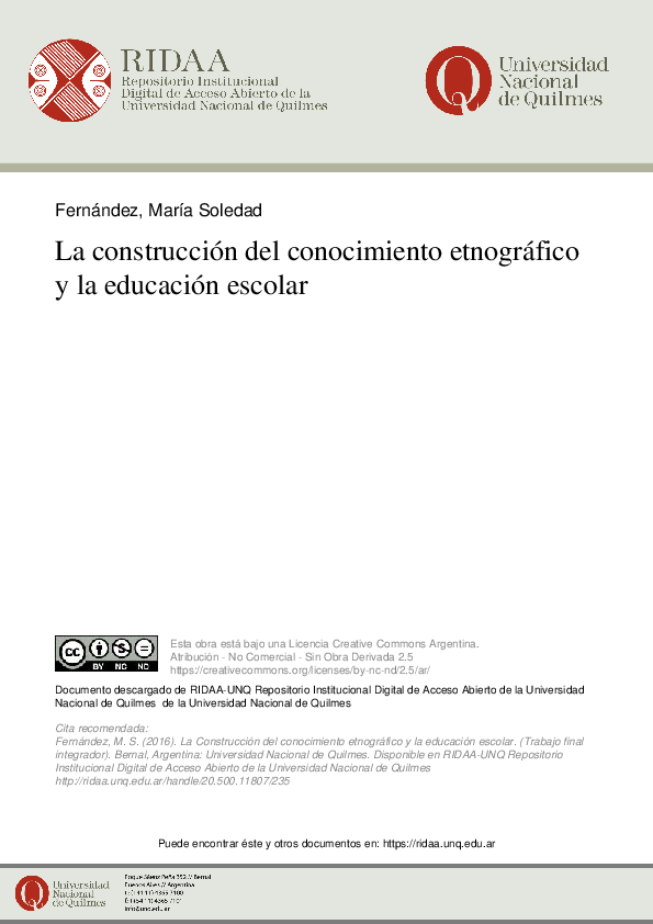 (PDF) La construcción del conocimiento etnográfico y la educación escolar
