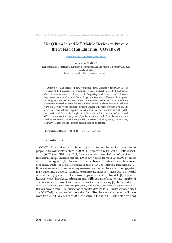 (PDF) Use QR Code and IoT Mobile Devices to Prevent the Spread of an ...
