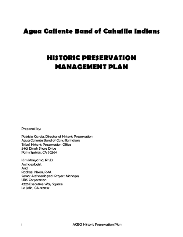 (PDF) Agua Caliente THPO Historic Preservation Management Plan