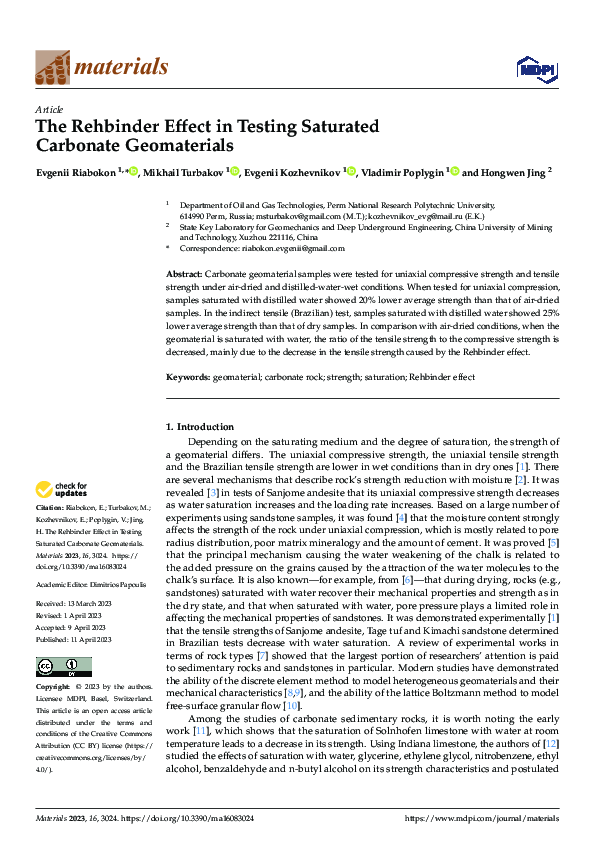 (PDF) The Rehbinder Effect in Testing Saturated Carbonate Geomaterials
