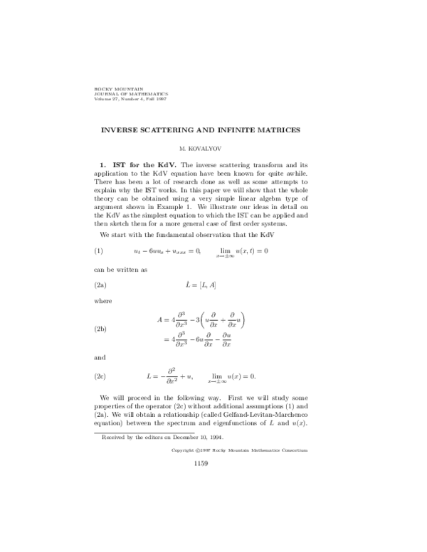 (PDF) Inverse Scattering and Infinite Matrices