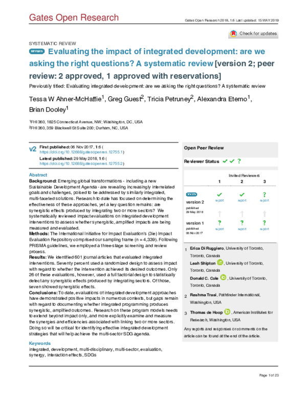 (PDF) Evaluating the impact of integrated development: are we asking ...
