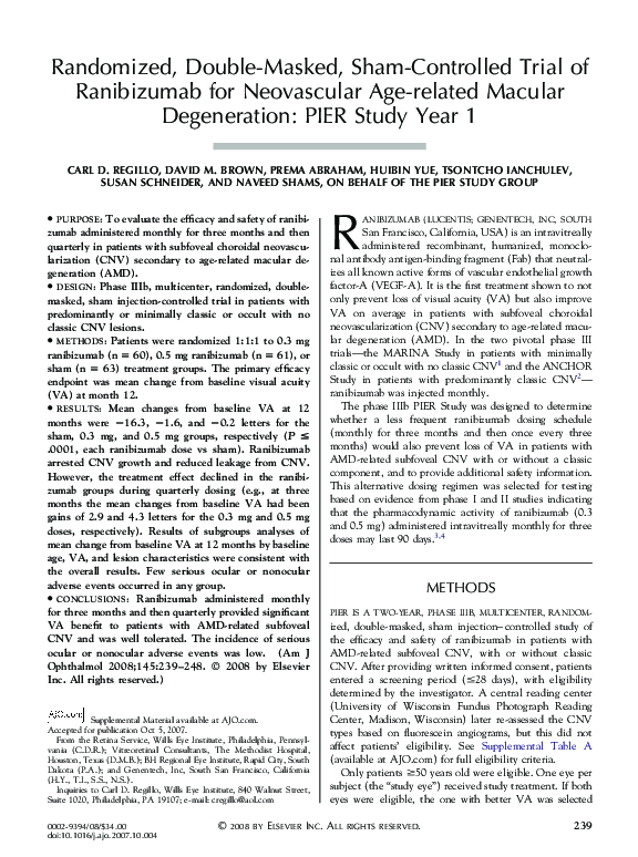 (PDF) Randomized, Double-Masked, Sham-Controlled Trial of Ranibizumab ...
