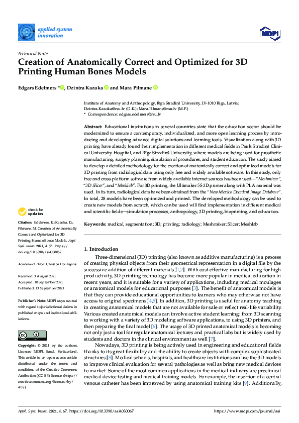 (PDF) Creation of Anatomically Correct and Optimized for 3D Printing Human Bones Models