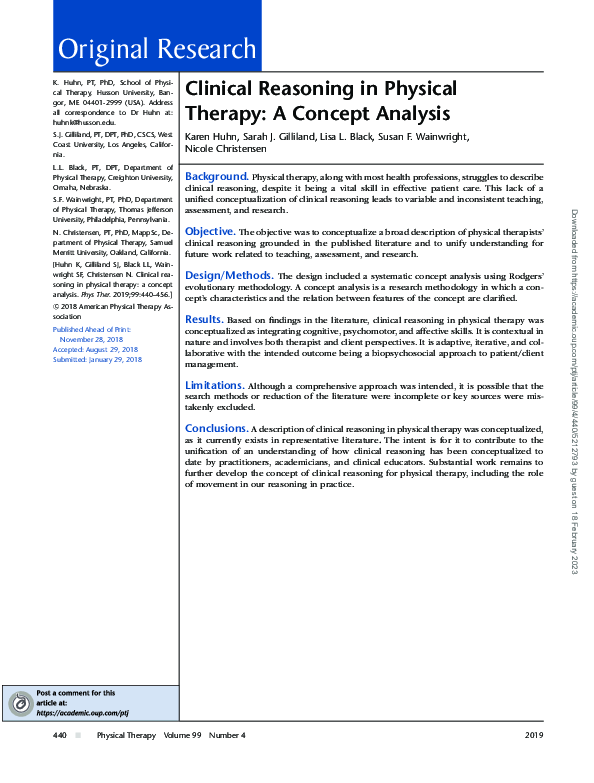 (PDF) Clinical Reasoning in Physical Therapy: A Concept Analysis