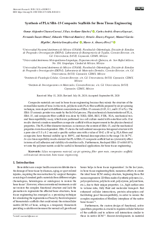 (PDF) Synthesis of PLA/SBA-15 Composite Scaffolds for Bone Tissue ...