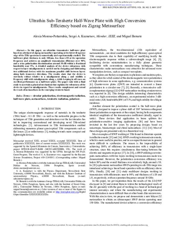 (PDF) Ultrathin Subterahertz Half-Wave Plate With High Conversion Efficiency Based on Zigzag ...