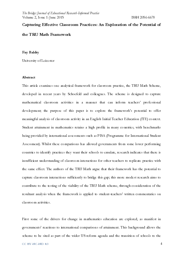 (PDF) Capturing Effective Classroom Practices: An Exploration of the Potential of the TRU Math ...
