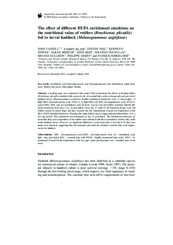 (PDF) The effect of different HUFA enrichment emulsions on the ...