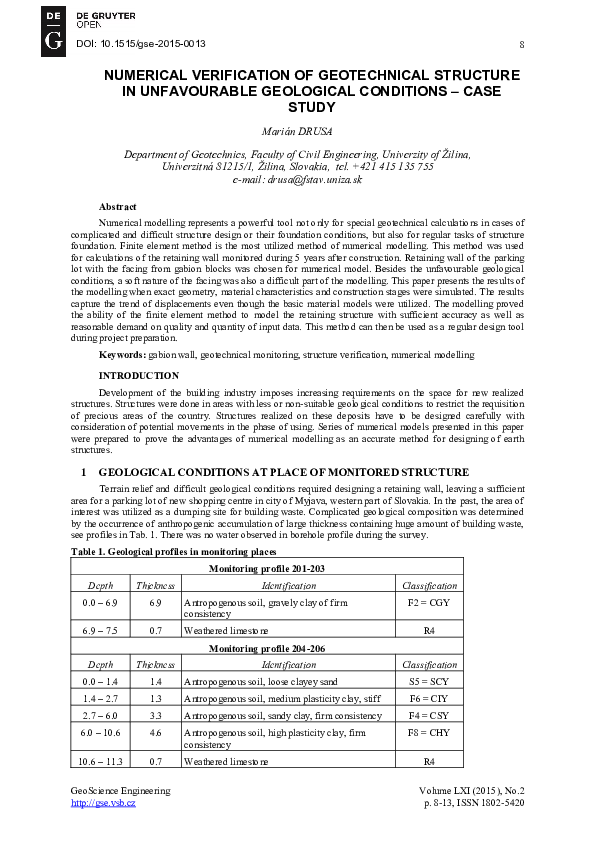 (PDF) Numerical Verification Of Geotechnical Structure In Unfavourable Geological Conditions ...