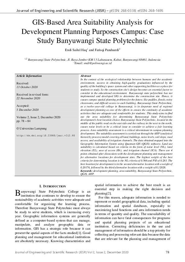 (PDF) GIS-Based Area Suitability Analysis for Development Planning Purposes Campus: Case Study ...