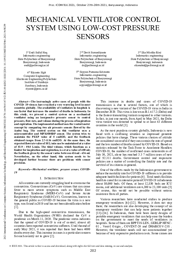 (PDF) Mechanical Ventilator Control System Using Low-Cost Pressure Sensors