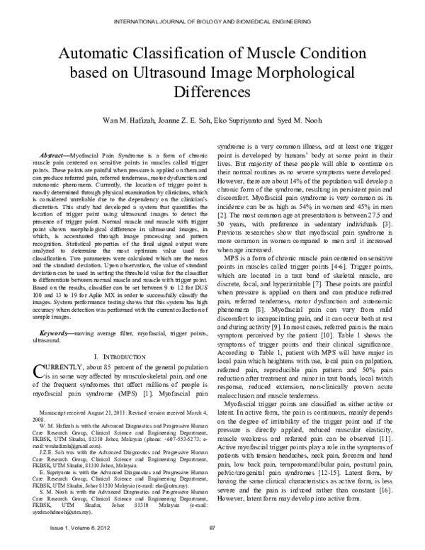 (PDF) Automatic Classification of Muscle Condition based on Ultrasound Image Morphological ...