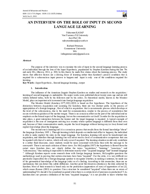 (PDF) An Interview on the Role of Input in Second Language Learning