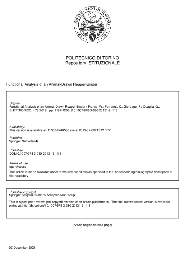 (PDF) Functional Analysis of an Animal-Drawn Reaper-Binder