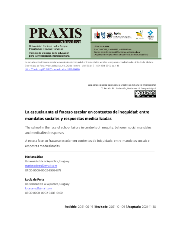 (PDF) La escuela ante el fracaso escolar en contextos de inequidad: entre mandatos sociales y ...