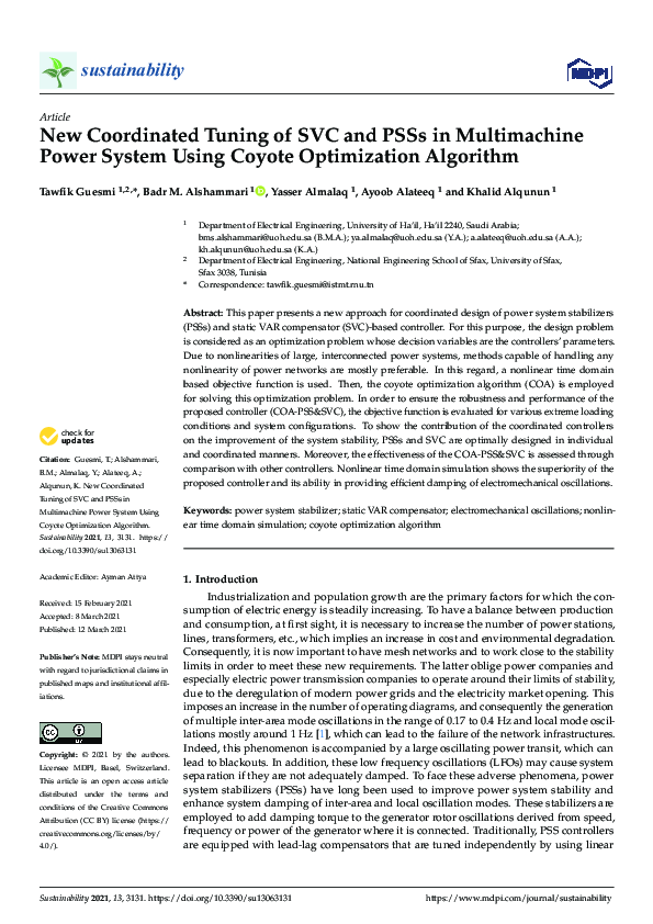 (PDF) New Coordinated Tuning of SVC and PSSs in Multimachine Power ...