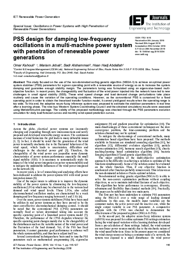Pdf Pss Design For Damping Low‐frequency Oscillations In A Multi‐machine Power System With