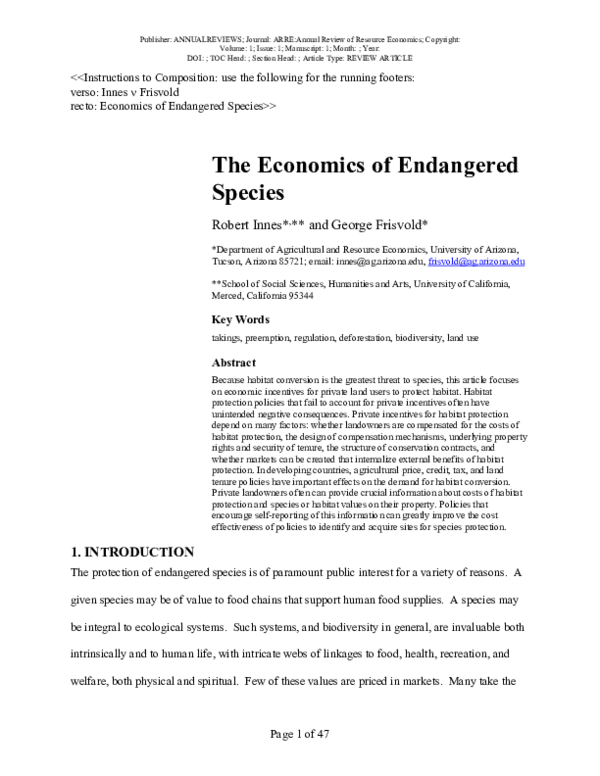 (PDF) Species > > The Economics of Endangered Species