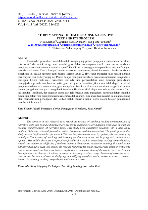 (PDF) Story Mapping to Teach Reading Narrative Text and It’s Problem