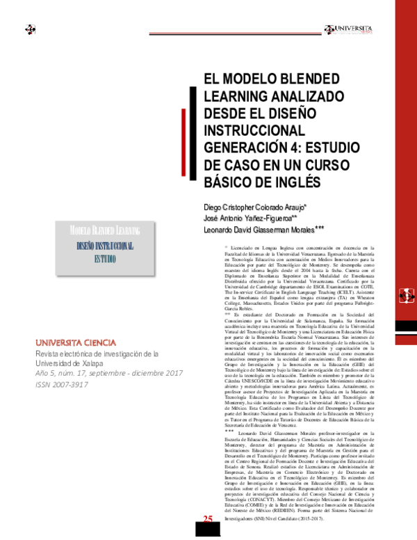 (PDF) El Modelo Blended Learning Analizado Desde El Diseño Instruccional Generacio N 4: Estudio ...