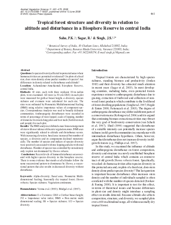 (PDF) Tropical forest structure and diversity in relation to altitude ...