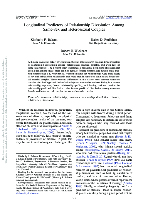 (PDF) Longitudinal Predictors of Relationship Dissolution Among Same ...
