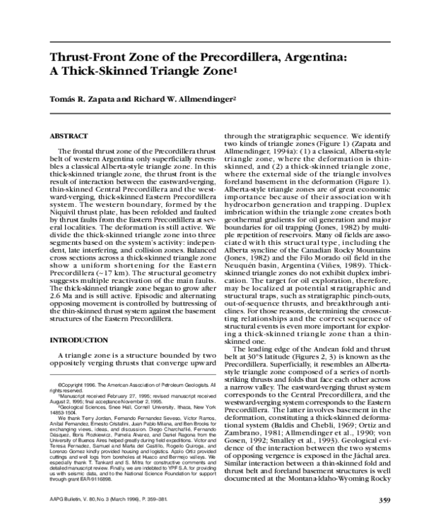 (PDF) Thrust-Front Zone of the Precordillera, Argentina: A Thick ...