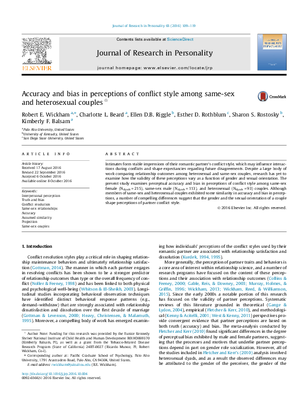 Pdf Accuracy And Bias In Perceptions Of Conflict Style Among Same Sex
