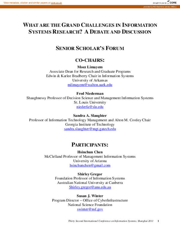 (PDF) What are the grand challenges in information systems research? a ...