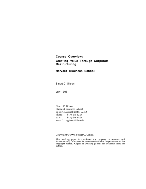 (PDF) Course overview: Creating value through corporate restructuring