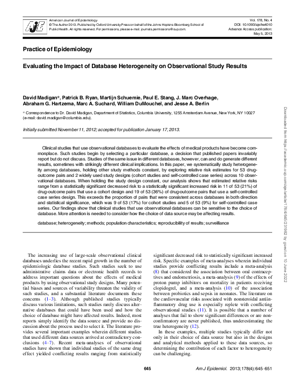 (PDF) Evaluating the Impact of Database Heterogeneity on Observational Study Results