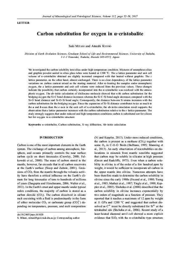(PDF) Carbon substitution for oxygen in α–cristobalite