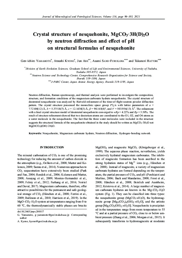 (PDF) Crystal structure of nesquehonite, MgCO3·3H(D)2O by neutron ...