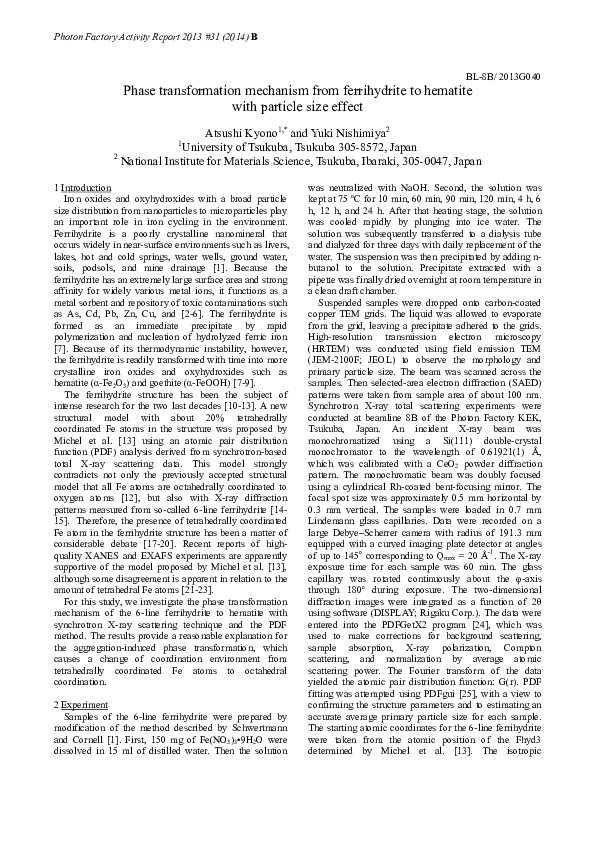 (PDF) Phase transformation mechanism from ferrihydrite to hematite with particle size effect