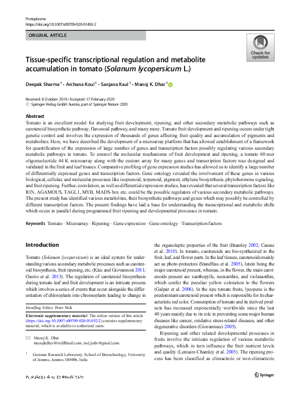 (PDF) Tissue-specific transcriptional regulation and metabolite ...
