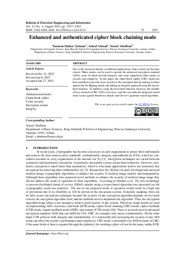 Pdf Enhanced And Authenticated Cipher Block Chaining Mode
