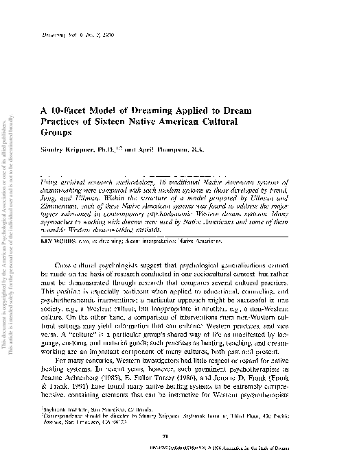 (PDF) A 10-facet model of dreaming applied to dream practices of ...
