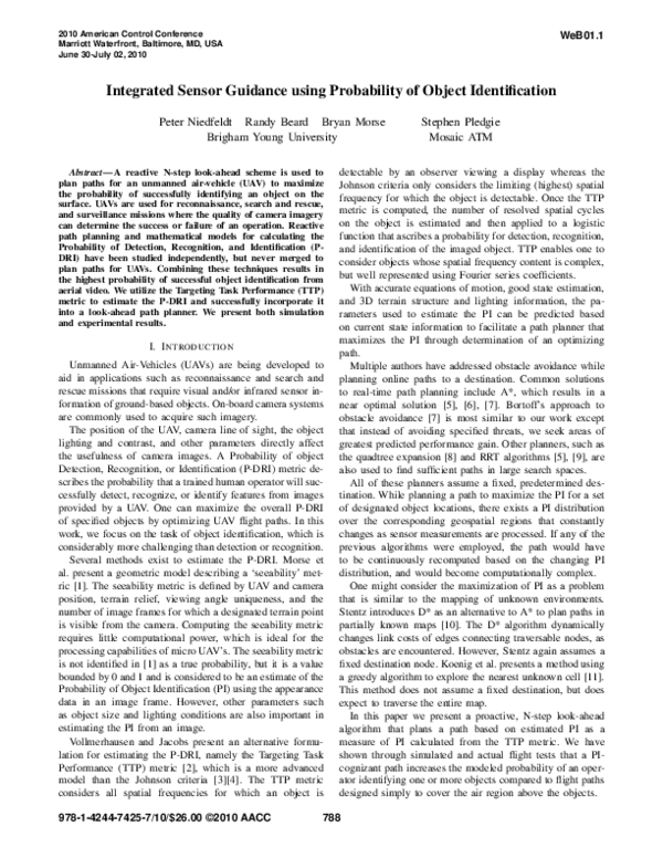 (PDF) Integrated sensor guidance using probability of object Identification | Stephen Pledgie ...