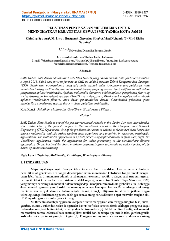 (PDF) Pelatihan Pengenalan Multimedia Untuk Meningkatkan Kreatifitas Siswa/I SMK Yadika Kota Jambi