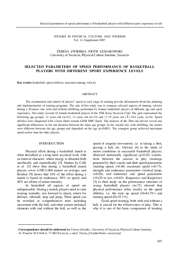 (PDF) Selected parameters of speed performance of basketball players ...