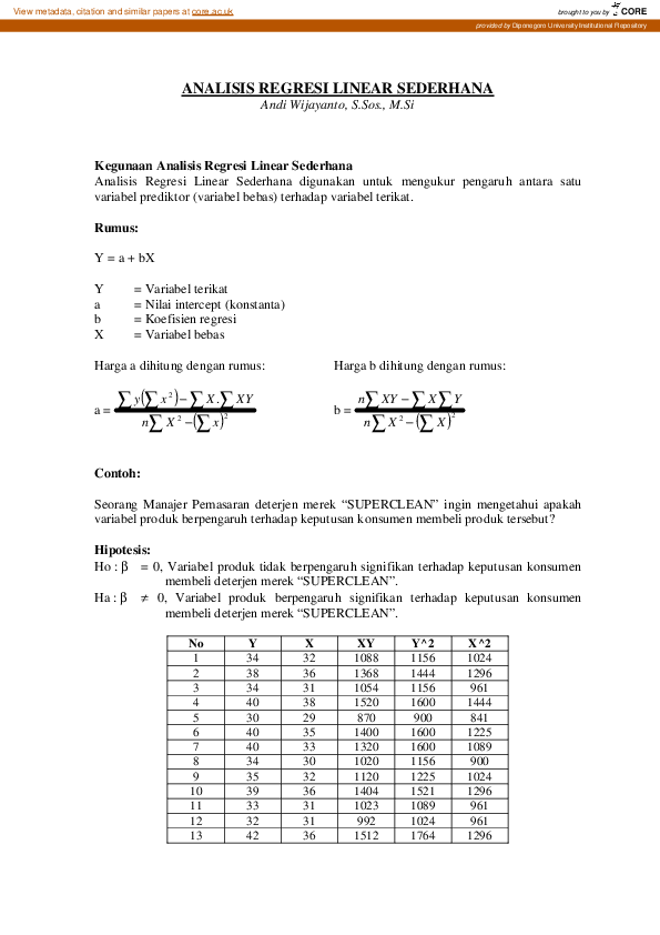 (PDF) Analisis Regresi Linear Sederhana