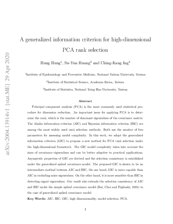(PDF) A generalized information criterion for high-dimensional PCA rank selection