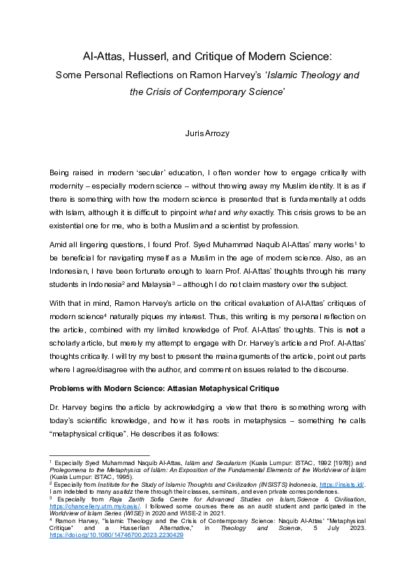 (PDF) Al-Attas, Husserl, and Critique of Modern Science: Some Personal ...