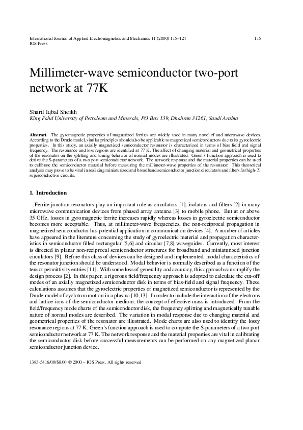 (PDF) Millimeter-wave semiconductor two-port network at 77K
