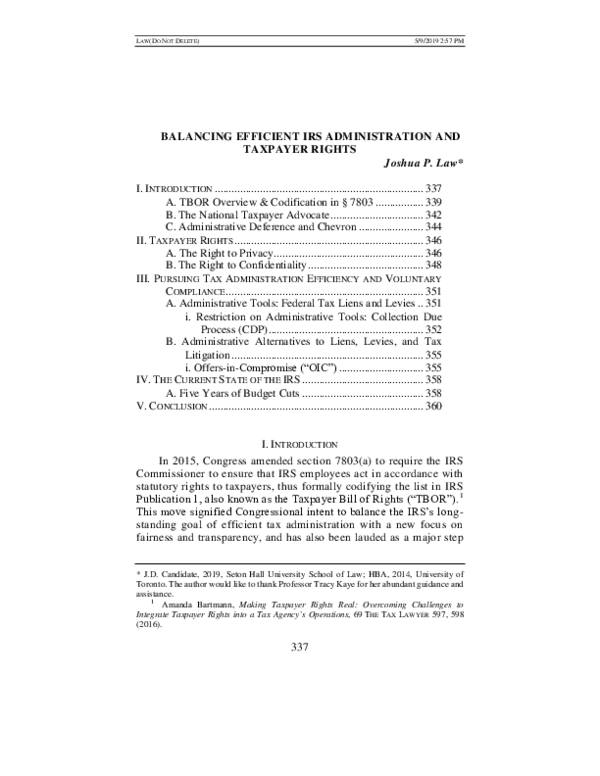 (PDF) Balancing Efficient IRS Administration and Taxpayer Rights