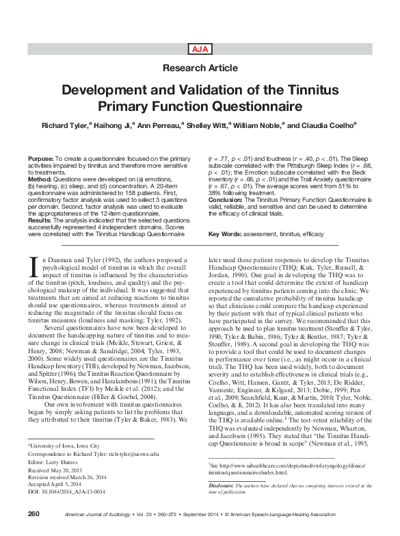 (PDF) Development and Validation of the Tinnitus Primary Function ...