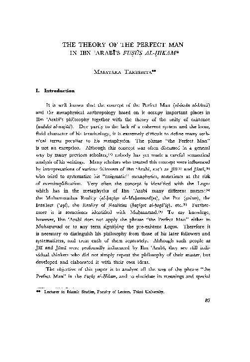 Pdf The Theory Of The Perfect Man In Ibn Arabis Fusus Al Hikam