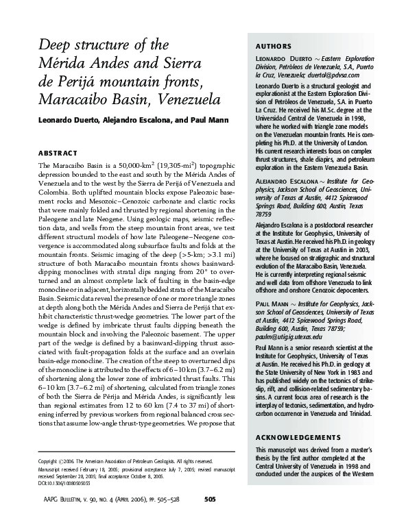 (PDF) Deep structure of the Merida Andes and Sierra de Perija mountain ...